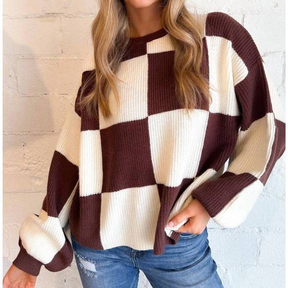 &merci | Sweaters | New Merci Wood Checker Sweater In Brown | Poshmark